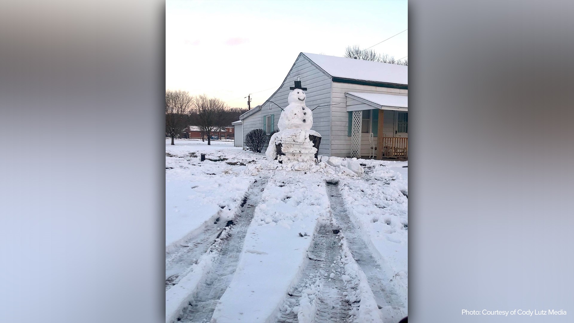Driver tries to destroy snowman without realizing there's a tree stump ...