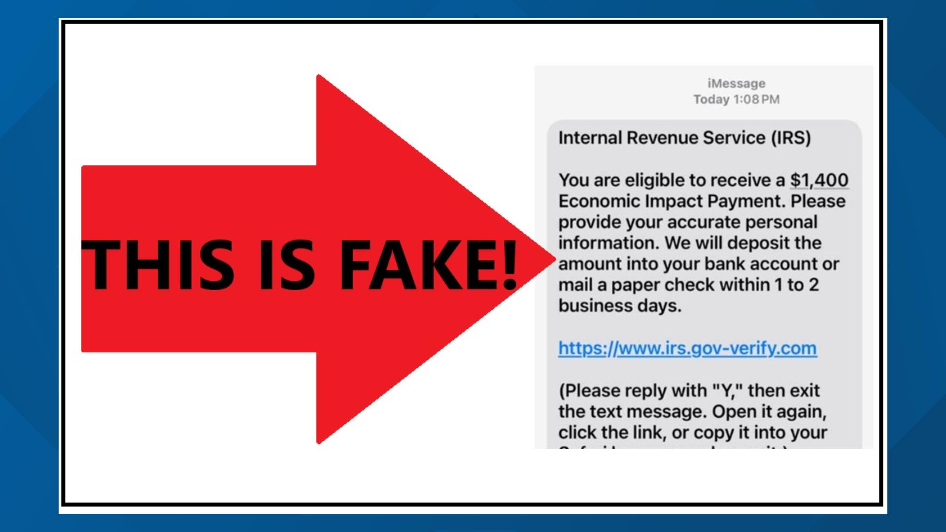 The IRS is sending out economic impact payments, but the the text is ...