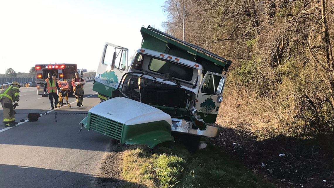 Four-vehicle crash involving dump truck on I-64 near Newtown Road; 2 ...
