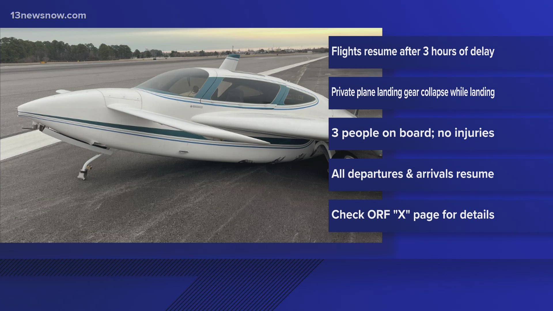 Norfolk airport resumes flights after landing gear issue on private plane halts operations ...
