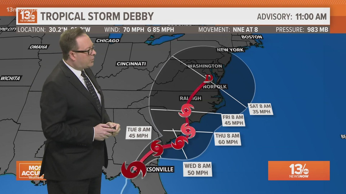 Tracking Tropical Storm Debby | Projected path | 13newsnow.com