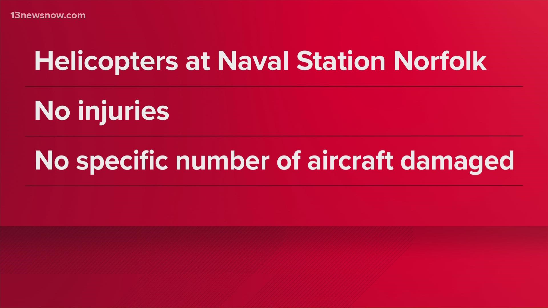 Helicopters at Naval Station Norfolk damaged in storm | 13newsnow.com