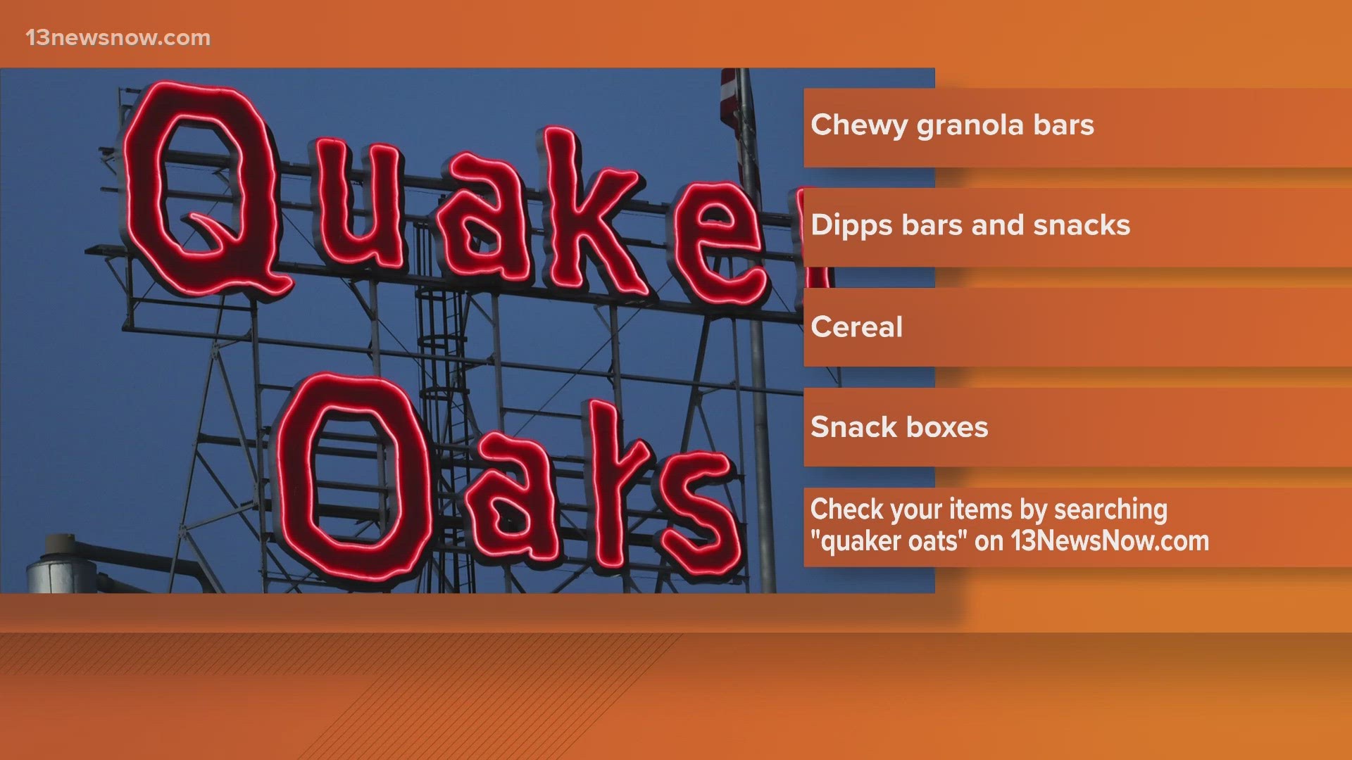 Quaker Oats recalls several granola projects due to possible salmonella contamination ...