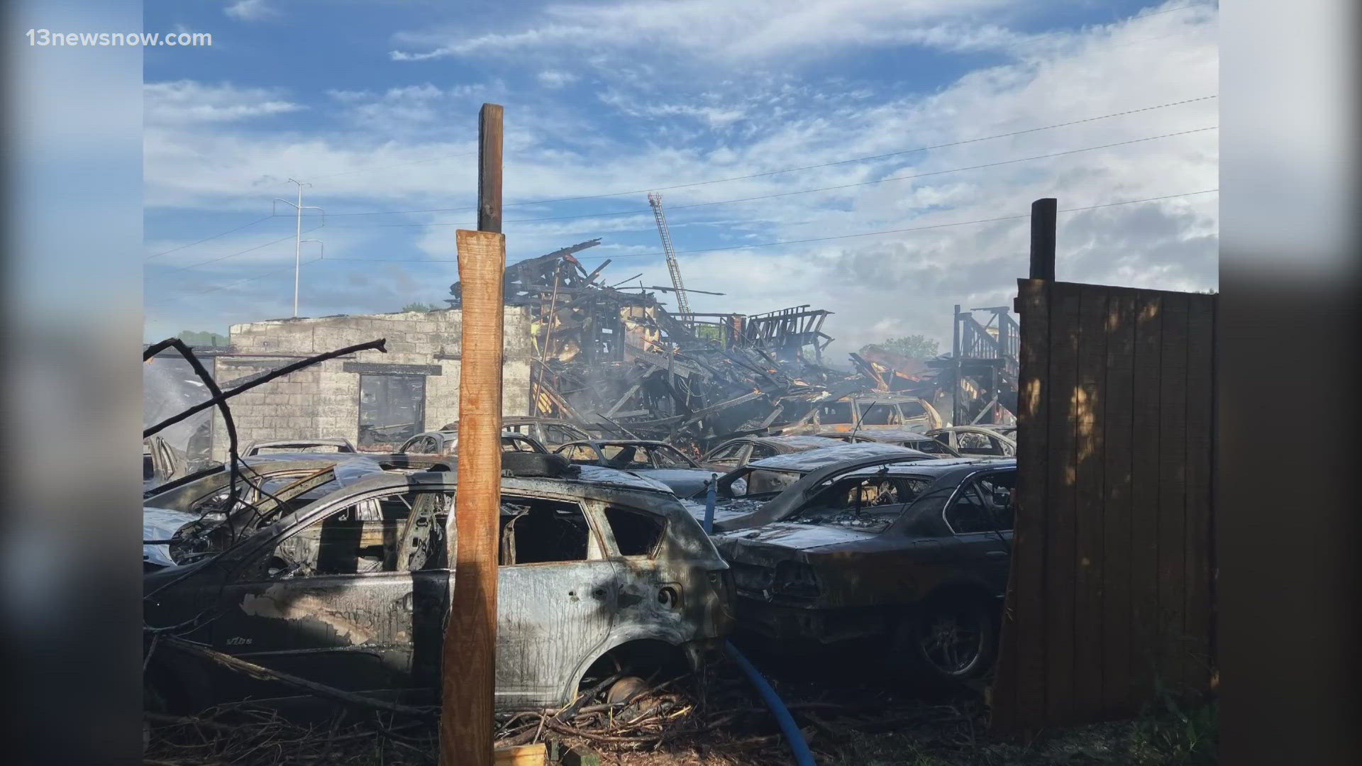 Hampton scrap yard fire: Firefighter hurt, 50 cars destroyed ...