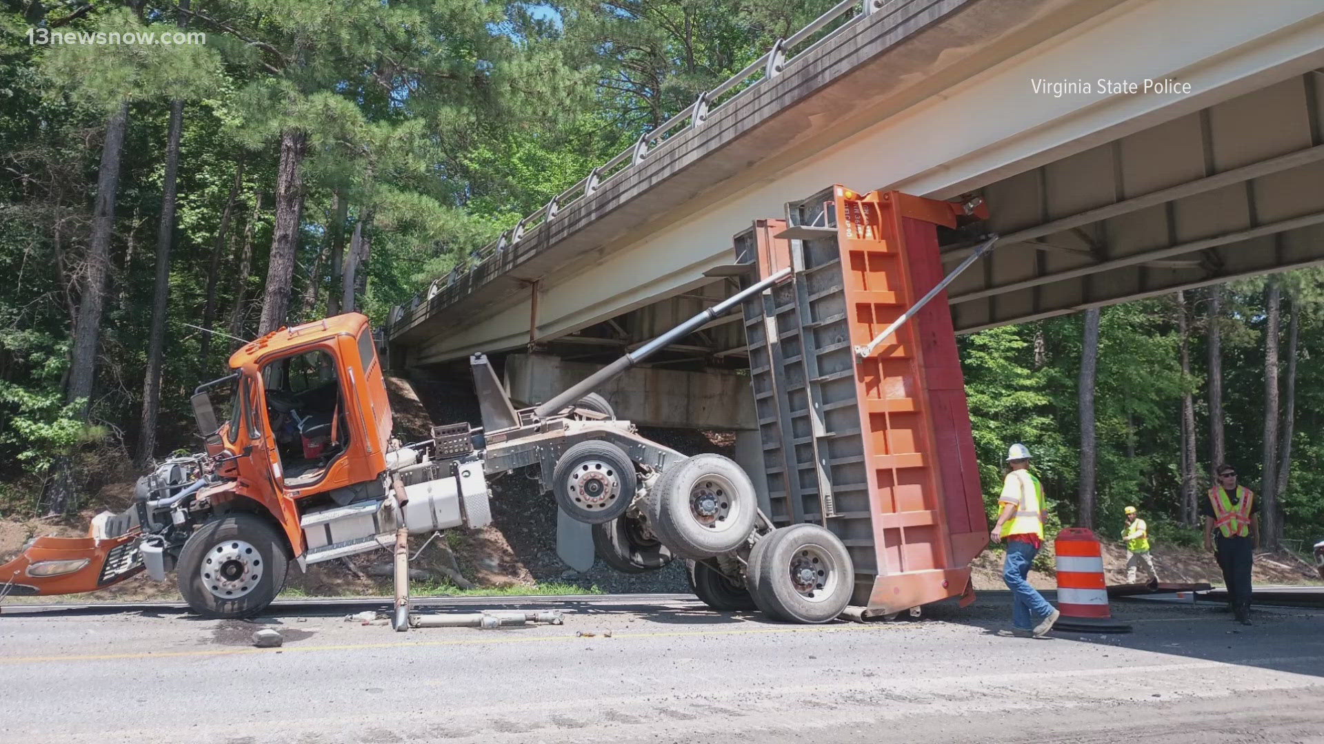 I-64 West closed in James City County after dump truck crashes into ...