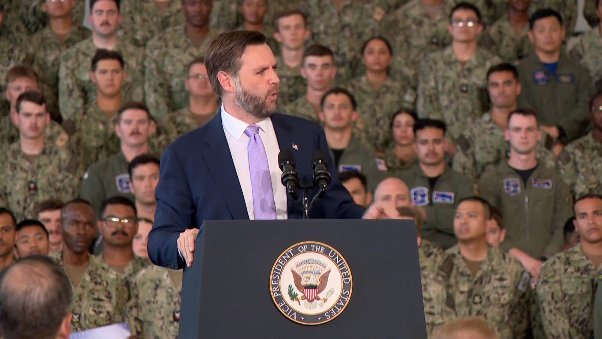 Vice President JD Vance speaks to service members at NAS Oceana in ...