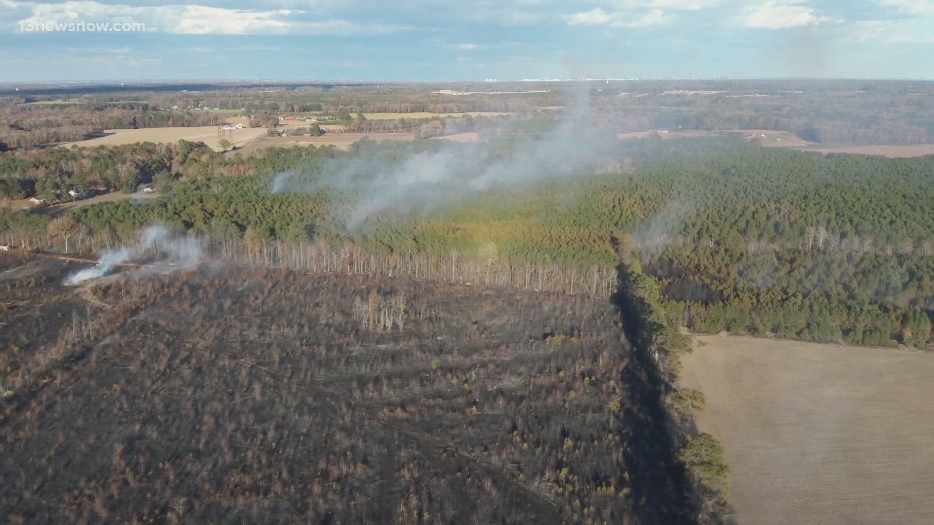 Large brush fire erupts in Isle of Wight County on Sunday | 13newsnow.com
