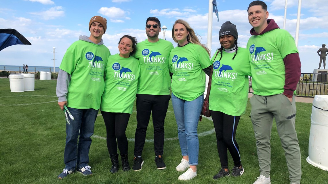 Volunteers help clean up trash at the Oceanfront on Earth Day ...