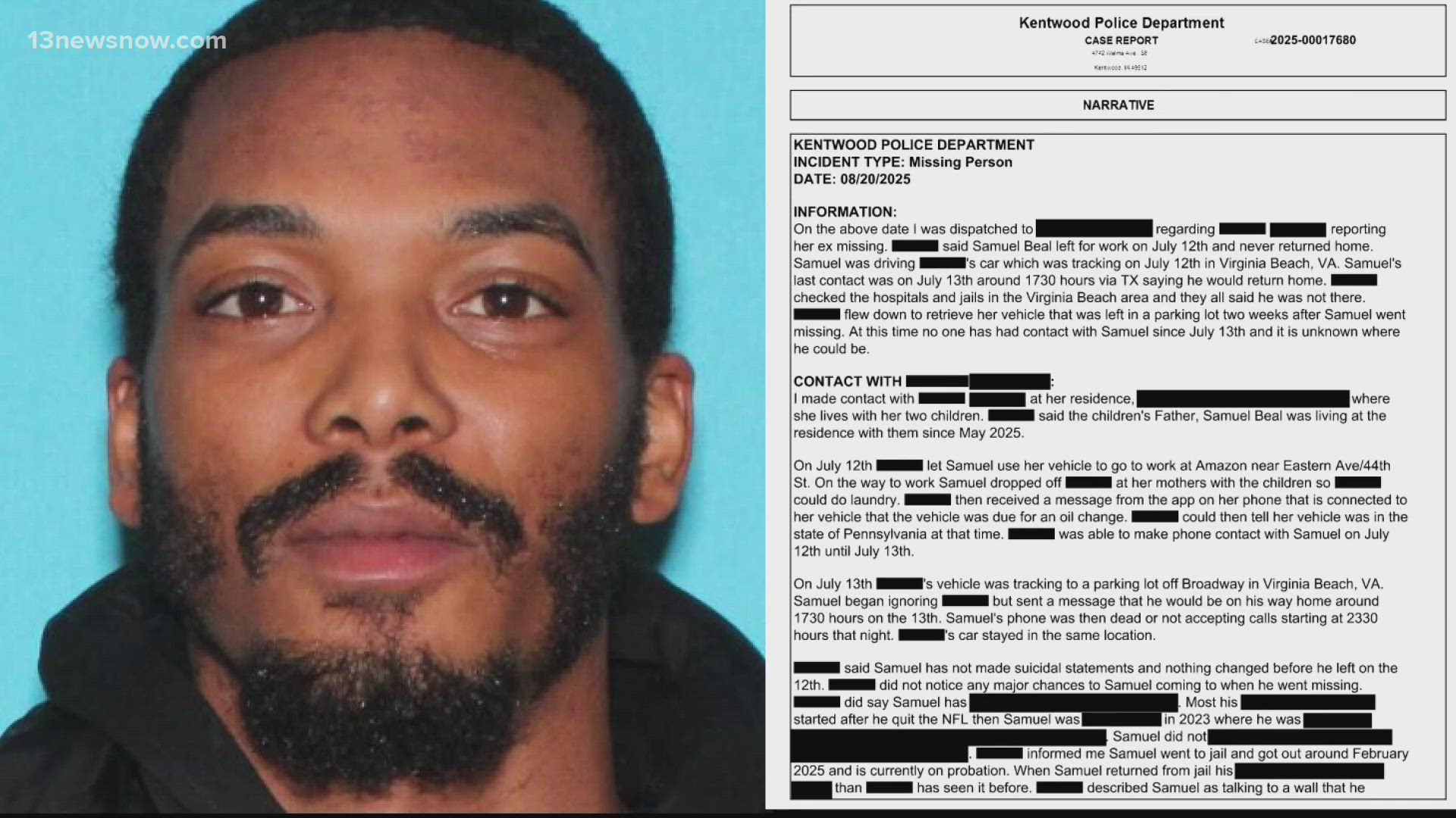 Report: what police know about missing, former NFL player Samuel Beal | 13newsnow.com