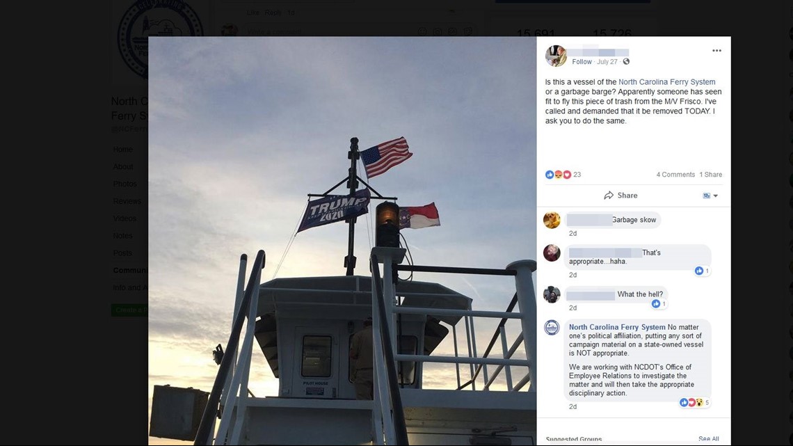 Pro-Trump flag flying on NC-owned ferry brings investigation ...