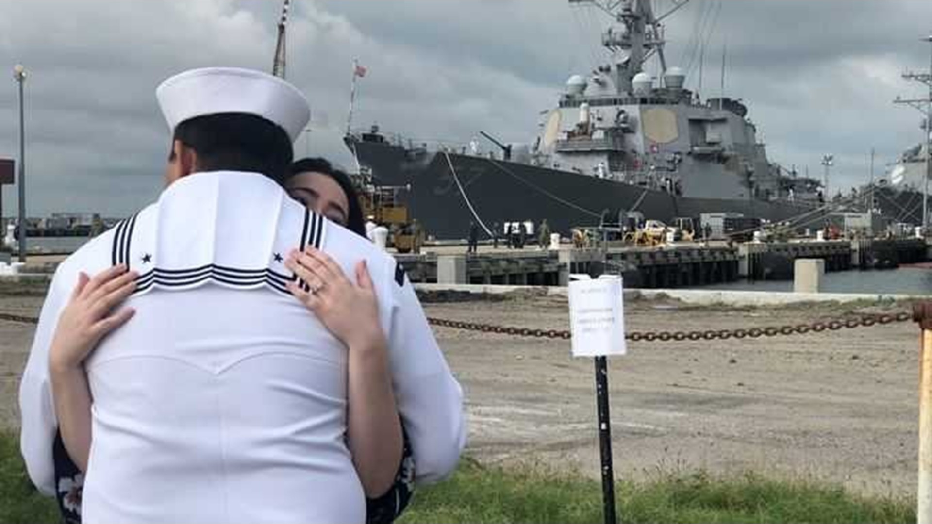 Tearful goodbyes as USS Mitscher deploys | 13newsnow.com