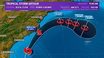 FORECAST: Tropical Storm Arthur to affect parts of the area Monday ...
