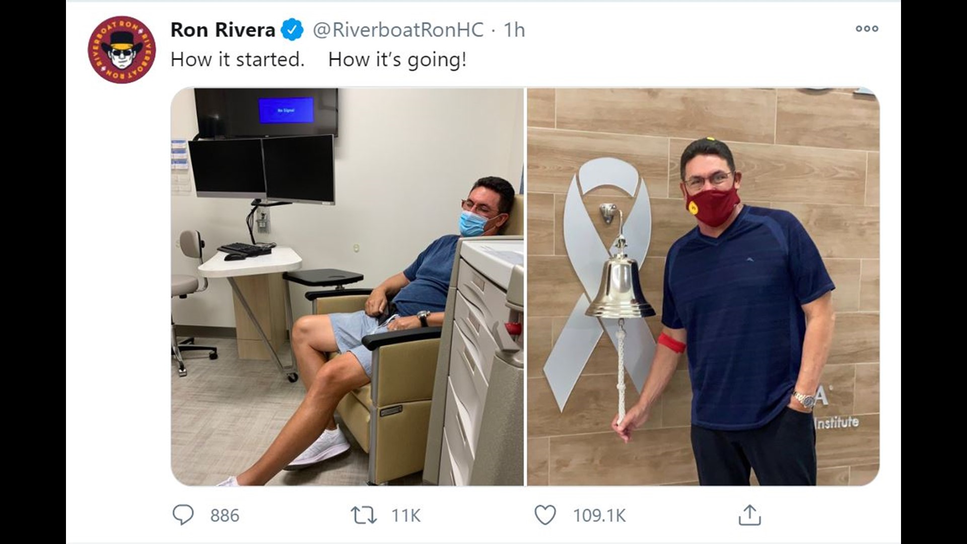 Ron Rivera celebrates last cancer treatment | 13newsnow.com