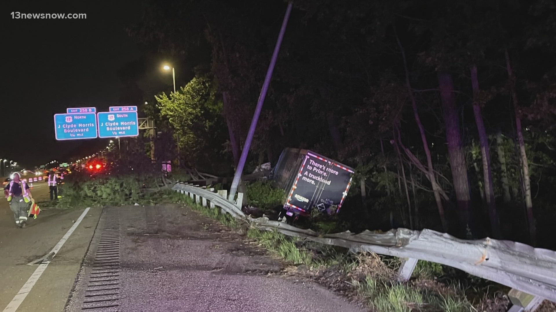 Man charged after tractor-trailer overturns on I-64 East in Newport News | 13newsnow.com