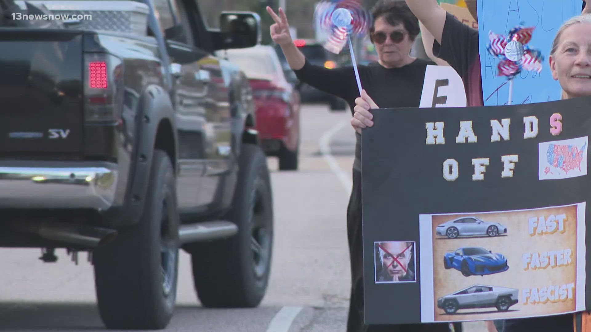 Protestors rally at Norfolk Tesla dealer over Musk's Trump ties ...