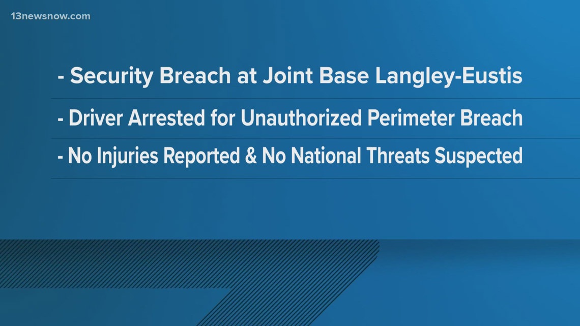 Driver arrested after perimeter breach at Joint Base Langley-Eustis ...