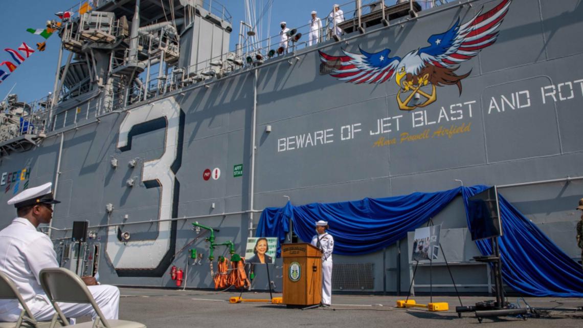 US Navy ship crew dedicates airfield in honor of ship sponsor, civic ...