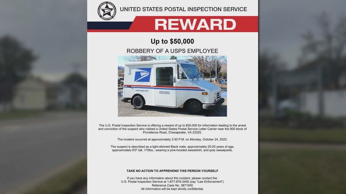 $50,000 reward for information leading to arrest of USPS robber ...