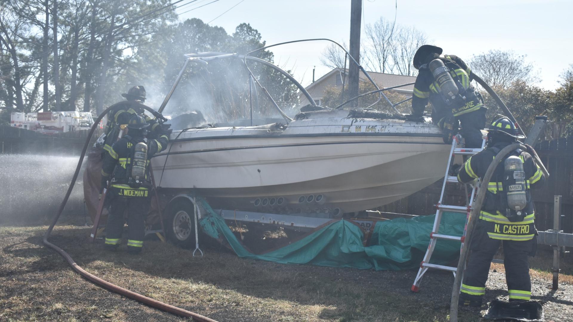 Boat catches fire in Hampton backyard | 13newsnow.com