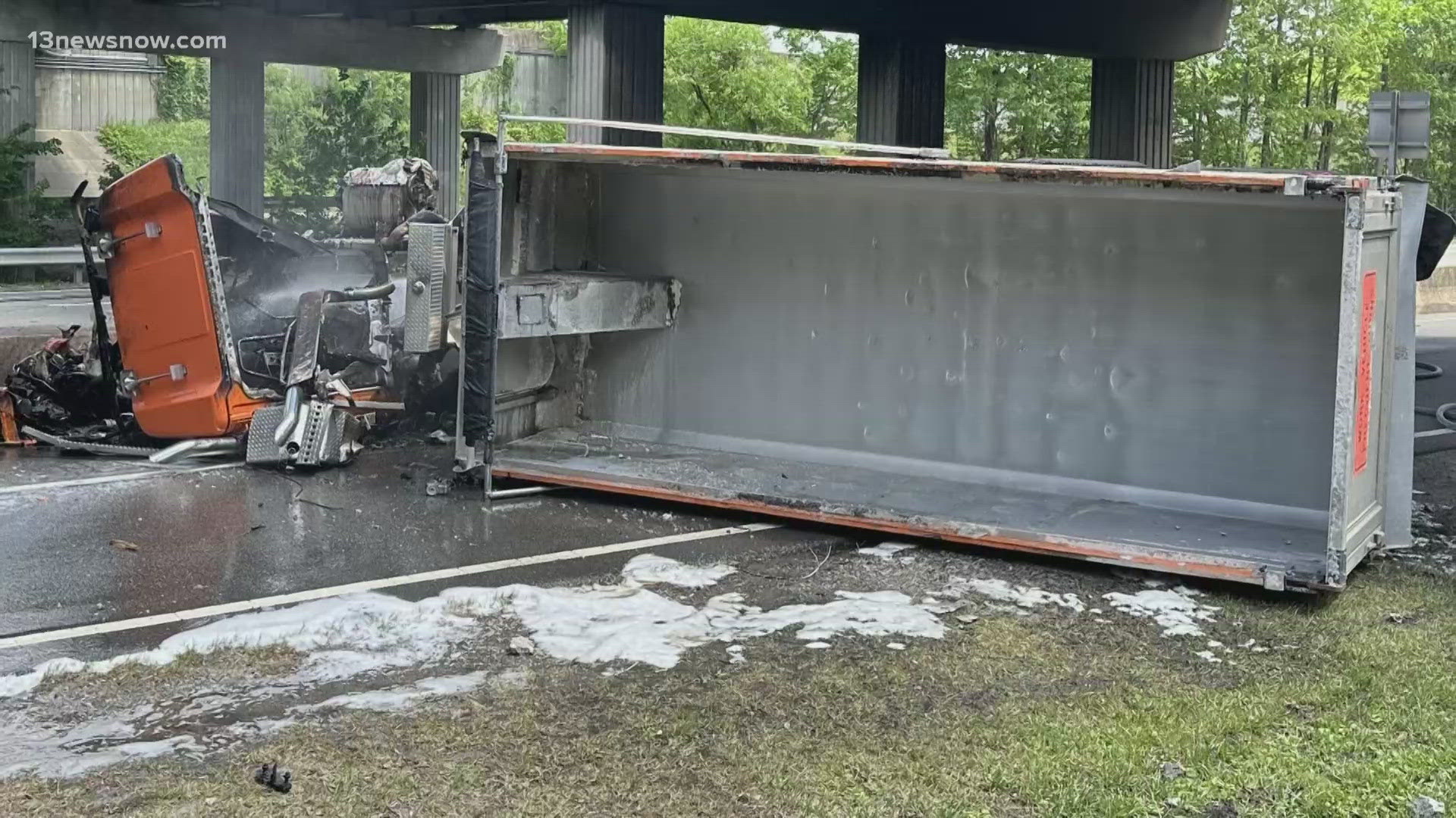 Dump truck overpass crash, fire closes Bridge Road in Suffolk ...
