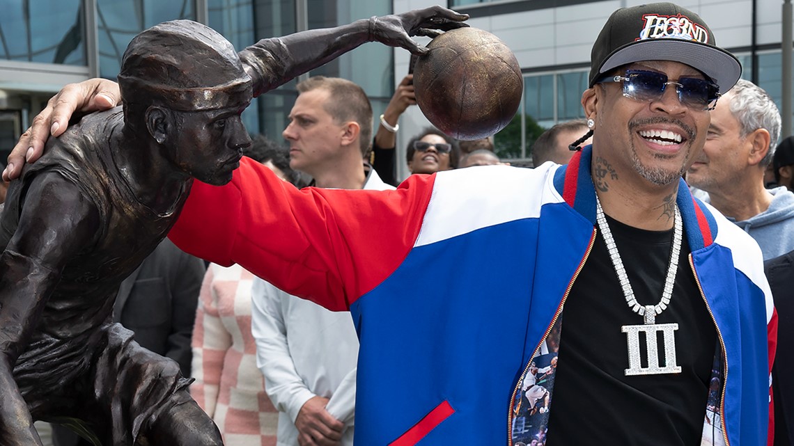 Iverson immortalized with sculpture alongside 76ers greats Julius ...
