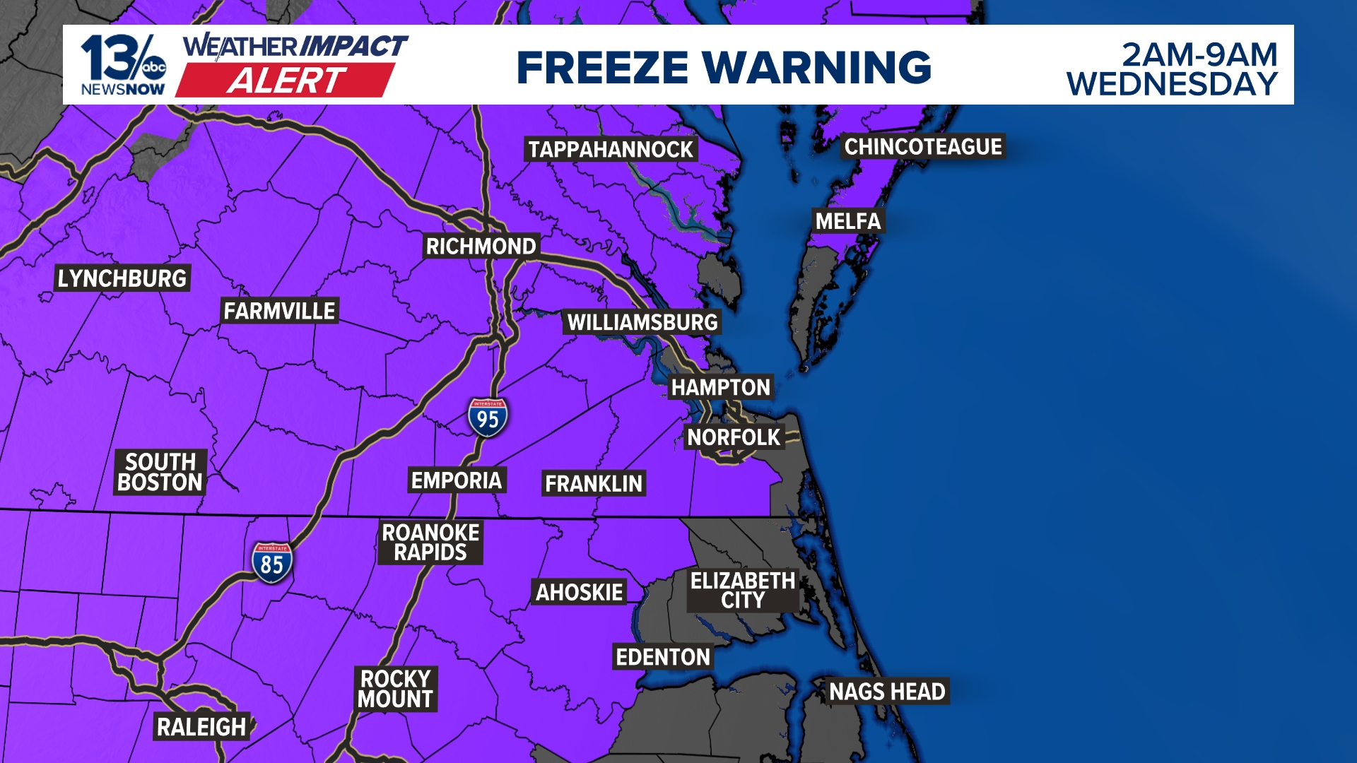 Freeze warning issued for parts of Virginia and North Carolina ...
