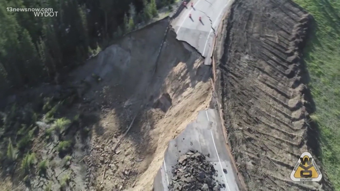 Large chunk of Teton Pass road collapses in Wyoming | 13newsnow.com