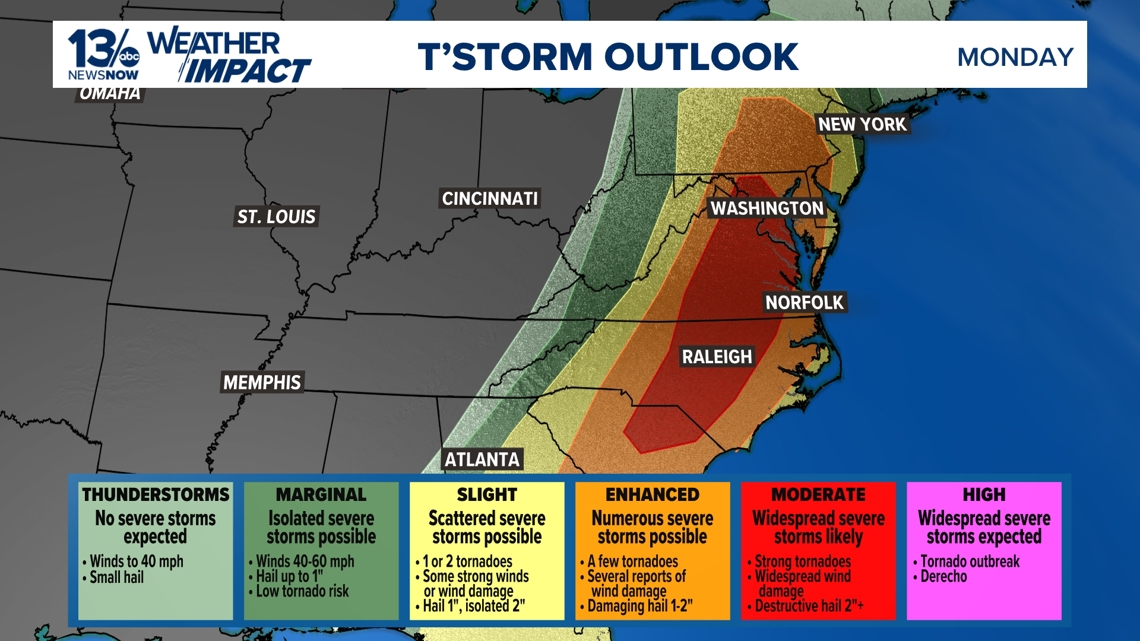 Severe storms expected Monday in Hampton Roads with damaging winds ...