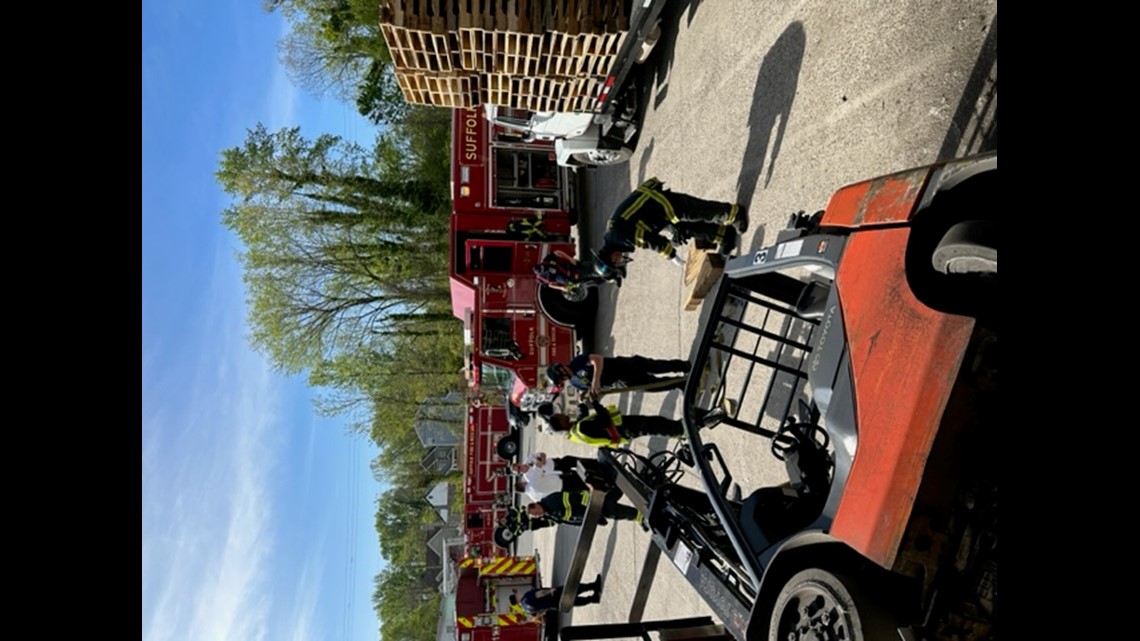 Overturned forklift pins man at Suffolk Industrial Park | 13newsnow.com