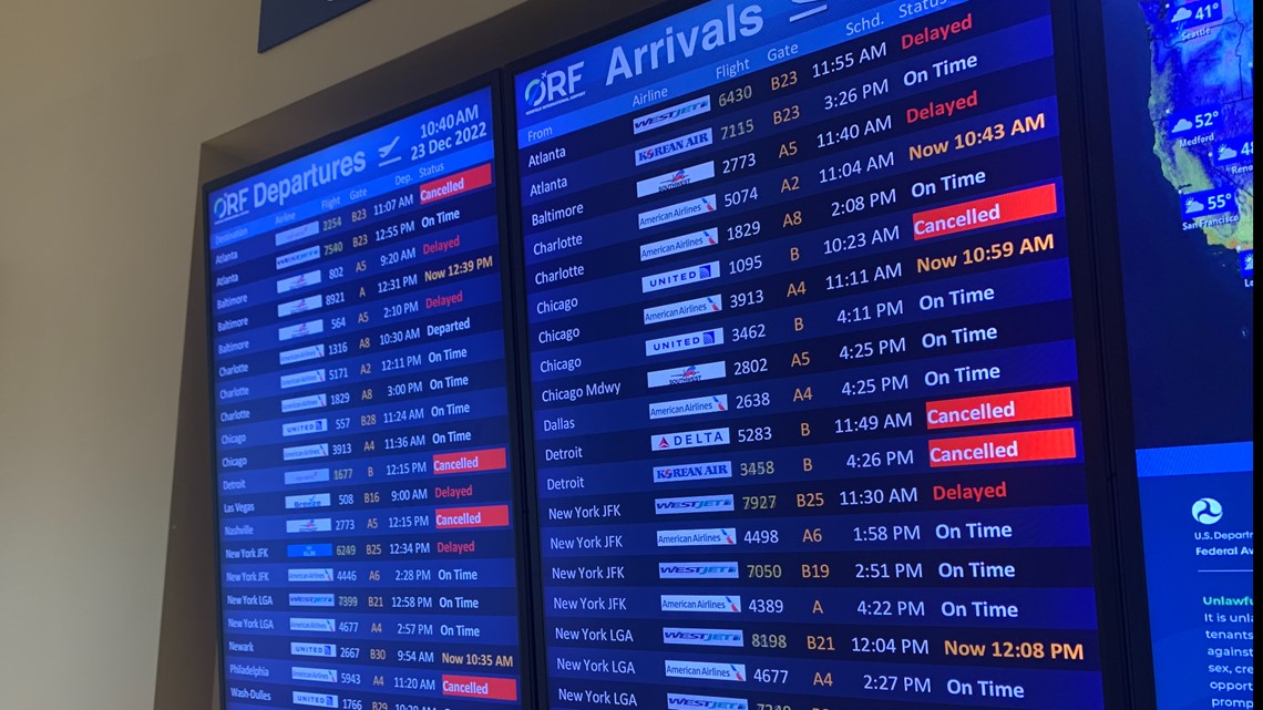Gusty winds delay, cancel, and divert flights at Norfolk airport | 13newsnow.com