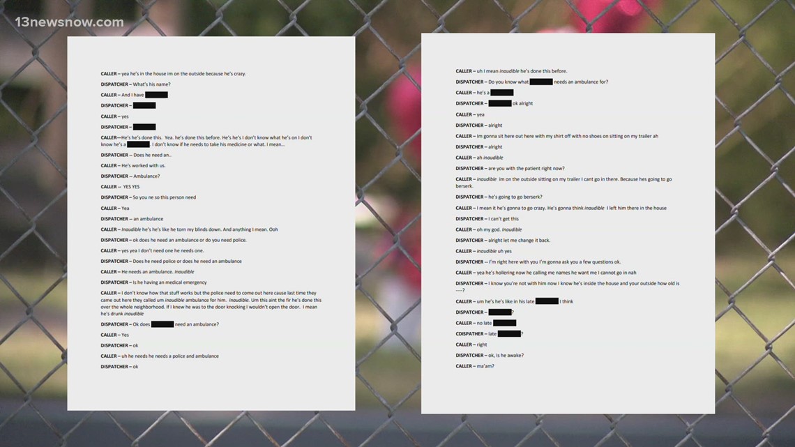 Redacted 911 call transcript shows details leading up to deadly ... Redacted 911 call transcript shows details leading up to deadly ...