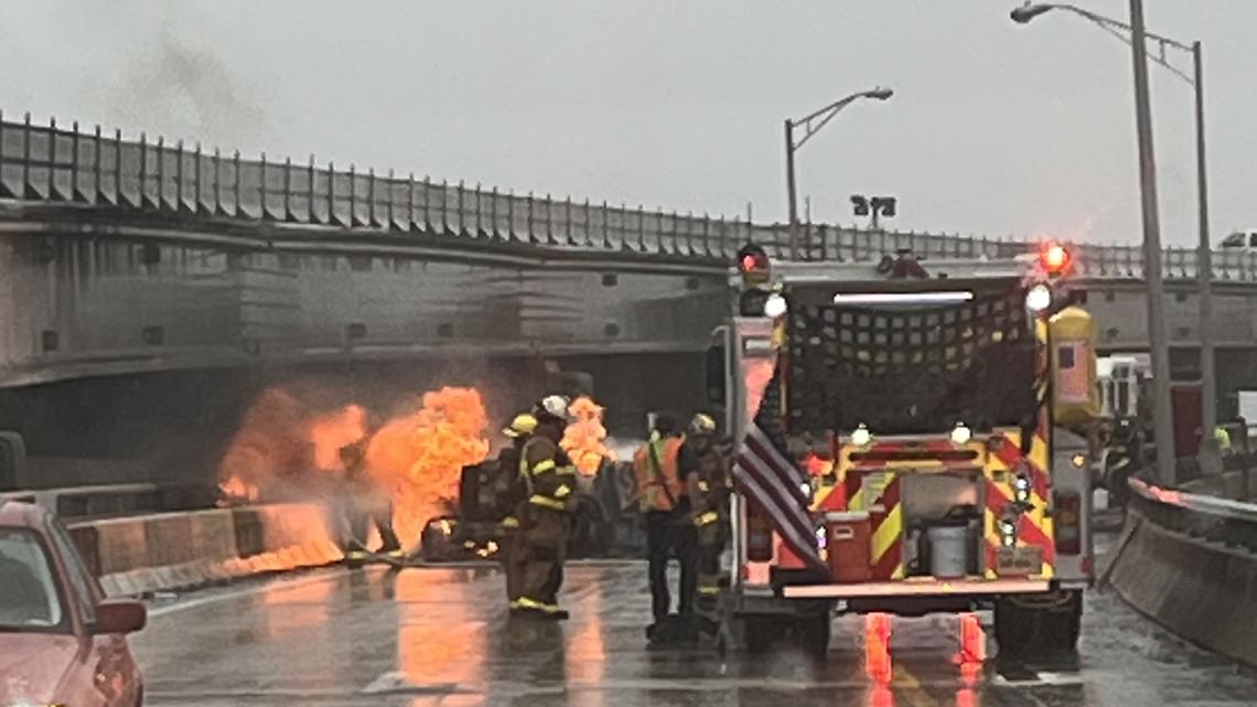 Commuter saves driver after semi-truck catches fire along the HRBT on ...