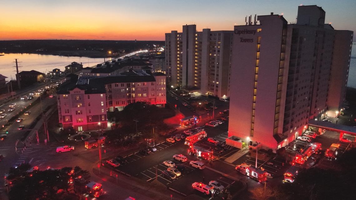 Firefighters battle blaze at Cape Henry Towers; woman saved from 15th ...
