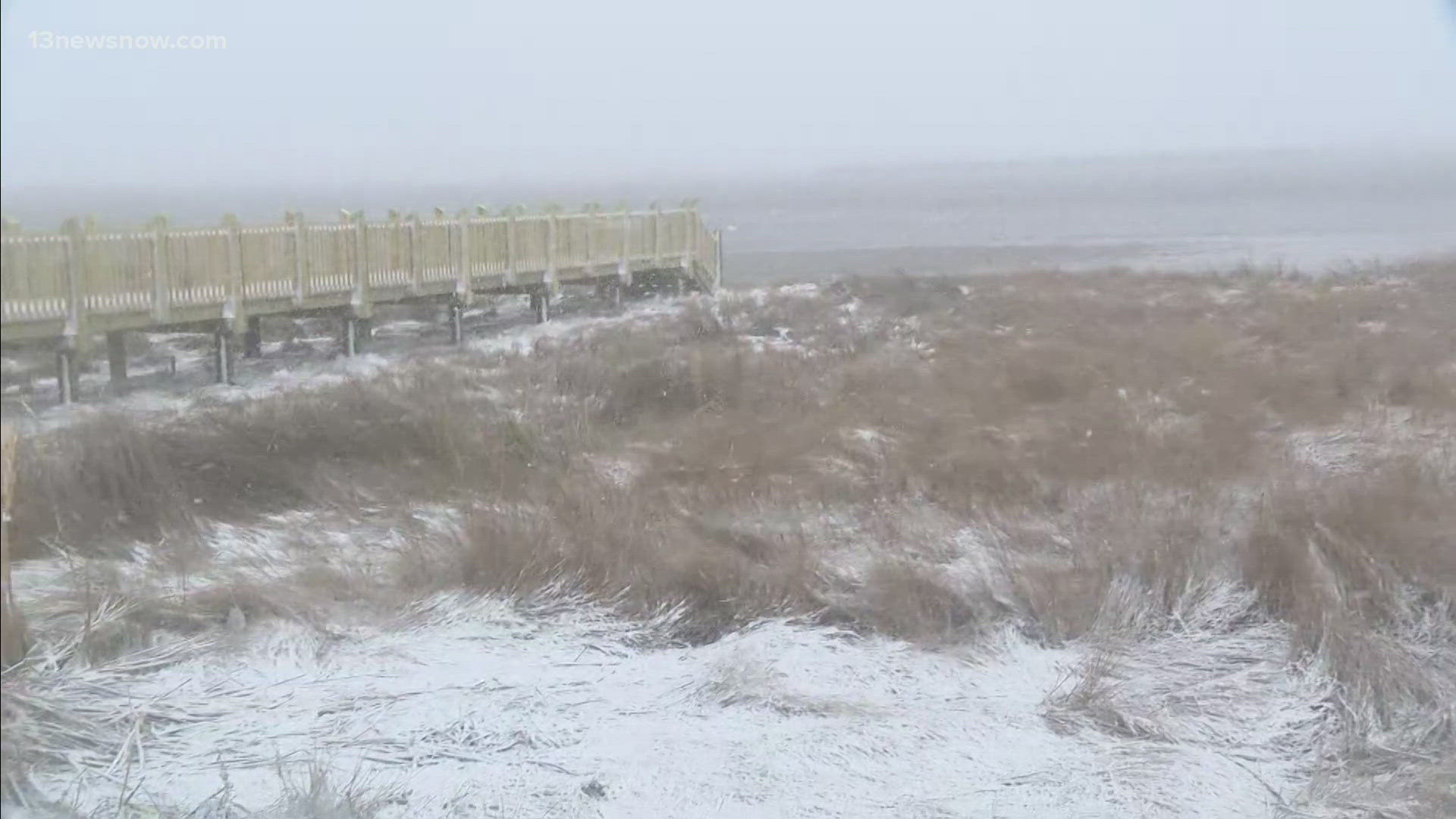 Gusting winds blowing snow and reducing visibility along the Outer ...