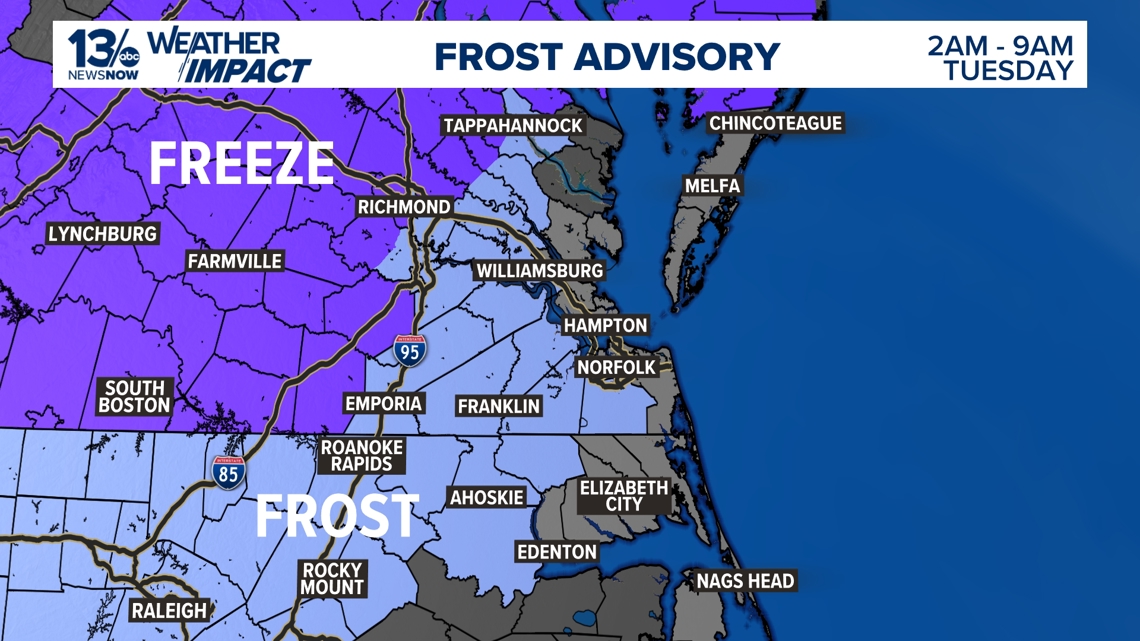 Parts of Virginia under frost advisory overnight into Tuesday ...