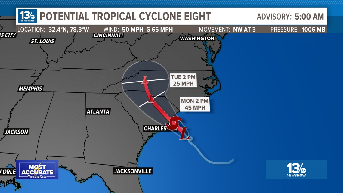 Potential Tropical Cyclone 8 off the coast of South Carolina to bring ...