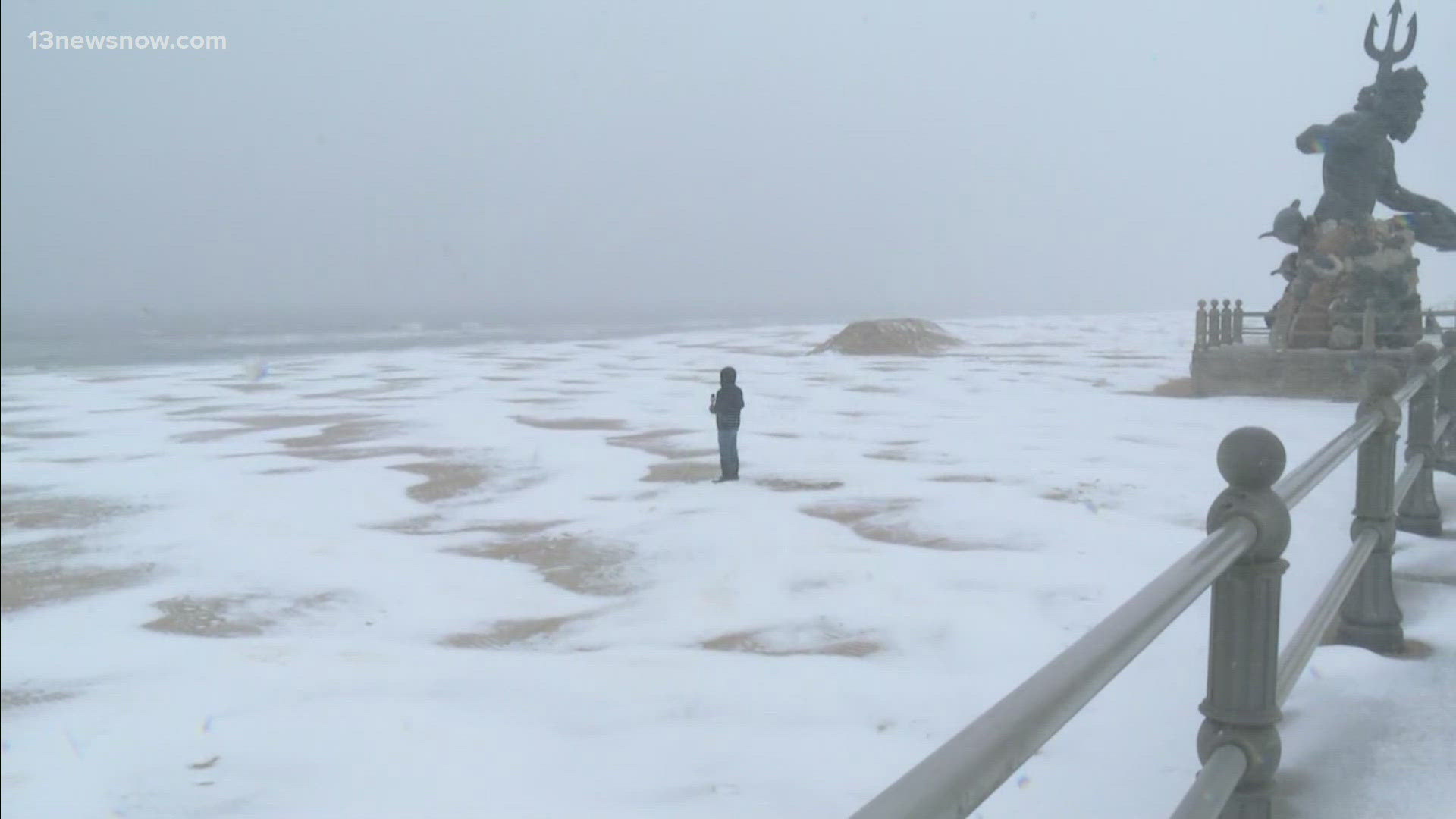 Snow begins to fall at Virginia Beach Oceanfront | 13newsnow.com