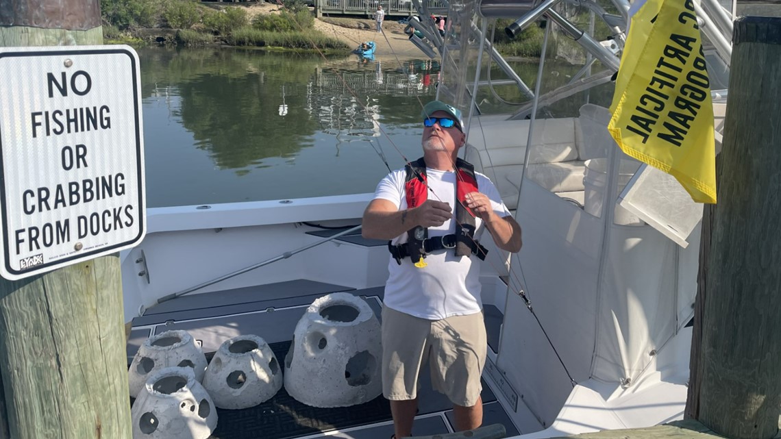 Fishermen in Virginia Beach drop 'reef balls' in the Bay | 13newsnow.com