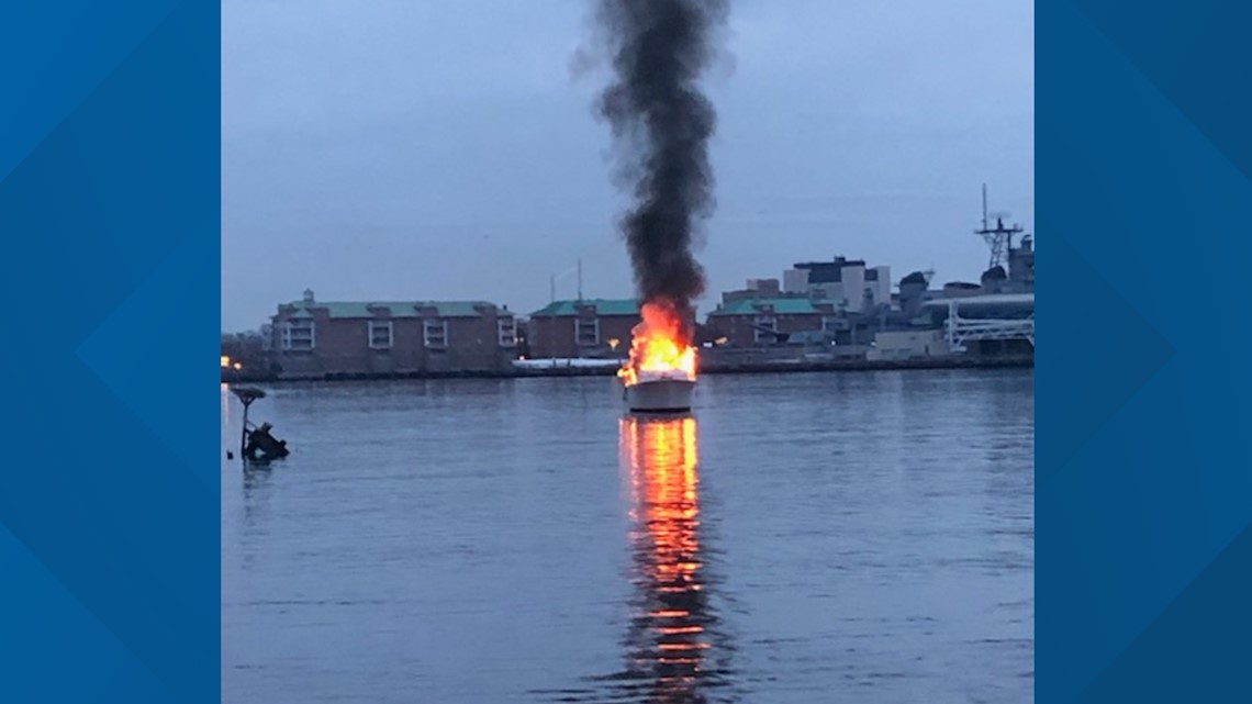 Sailboat catches on fire in Elizabeth River near Portsmouth; boat owner ...