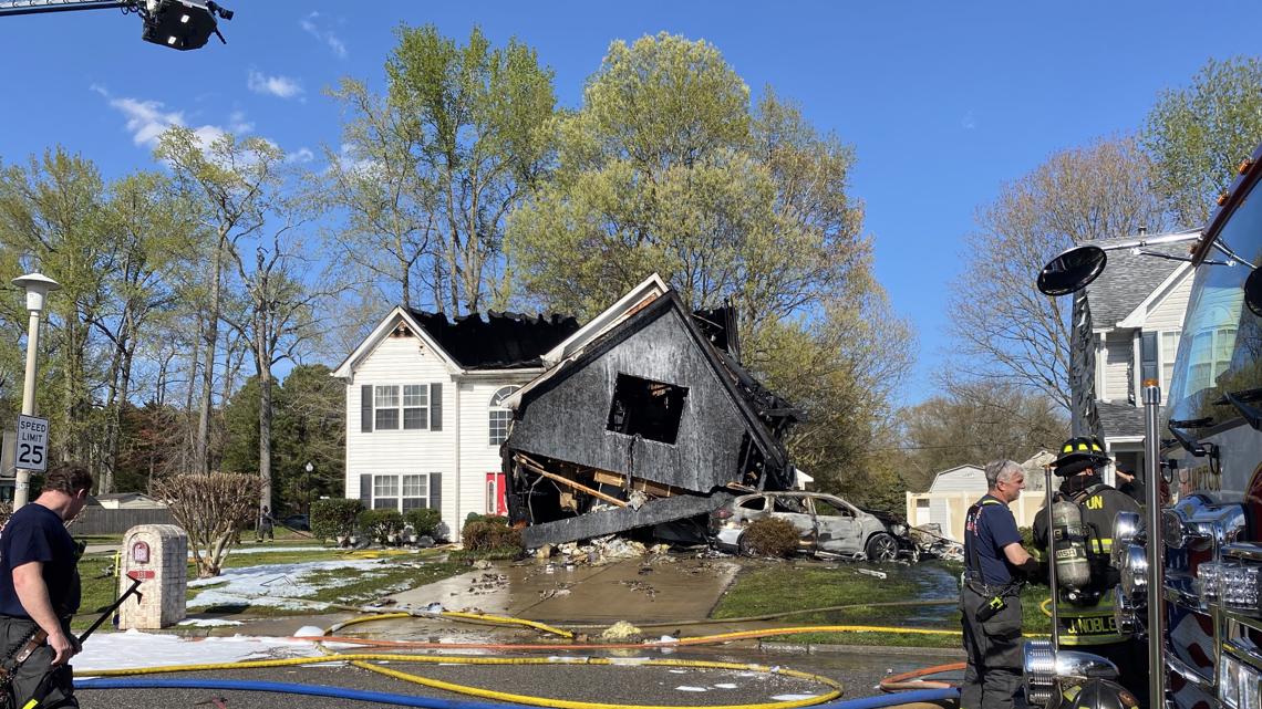 Fire erupts after car crashes into home in Hampton | 13newsnow.com