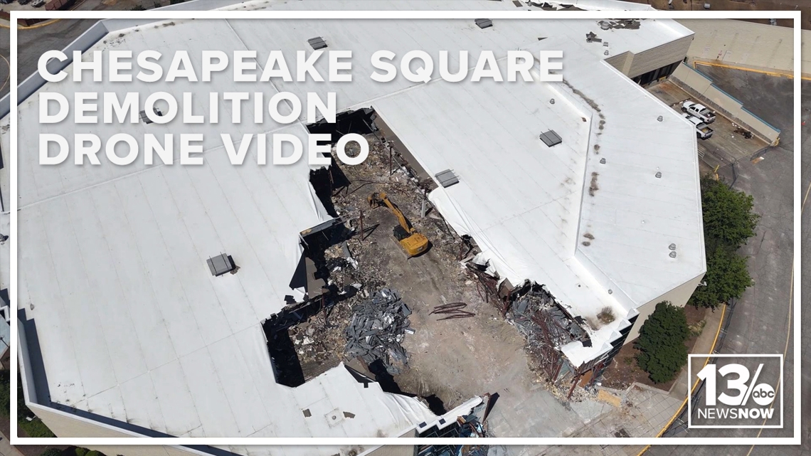 Drone video: Demolition begins at Chesapeake Square Mall | 13newsnow.com