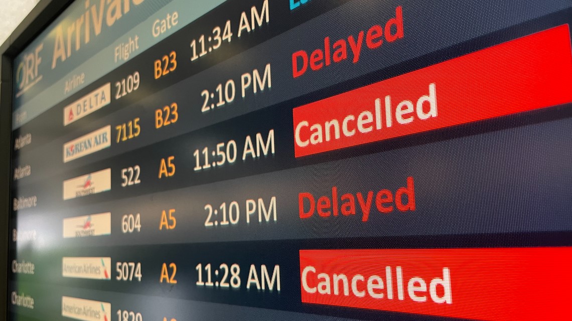 Norfolk International sees continued delays, cancellations after domestic flights paused ...