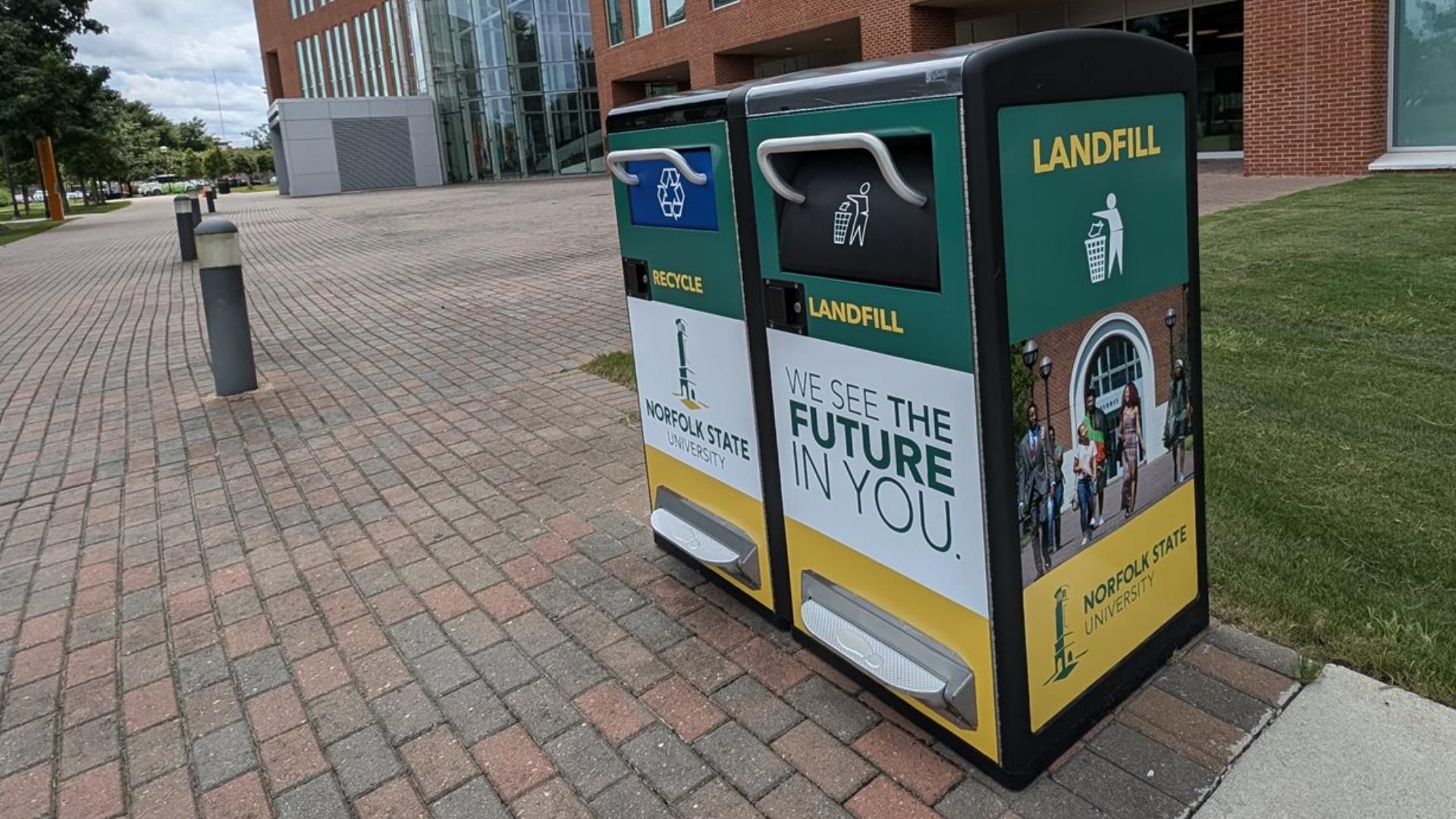 Solar-powered trash and recycling cans come to NSU campus | 13newsnow.com