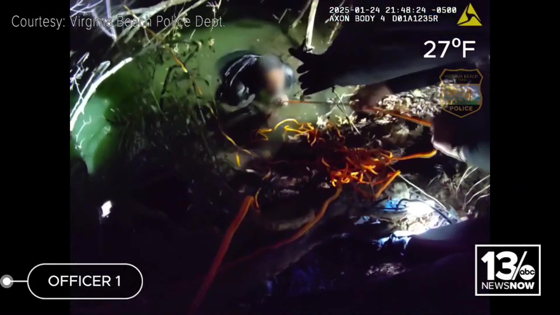 Body camera footage: Virginia Beach officers rescue suspect from freezing water | 13newsnow.com