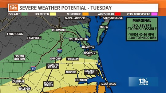 Severe weather forecasted for Coastal Virginia, OBX | 13newsnow.com