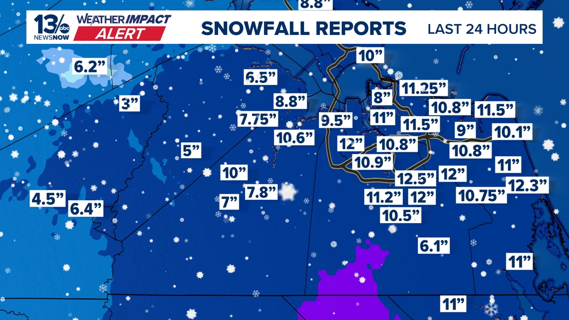 Snow totals: How much snow fell in Virginia, North Carolina | 13newsnow.com