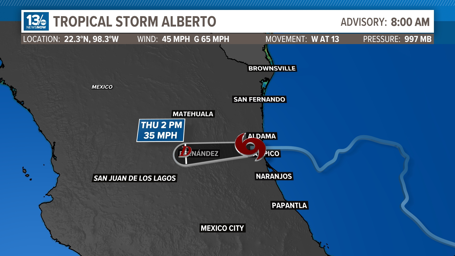 Path of Tropical Storm Alberto keeps it south of Corpus Christi ...