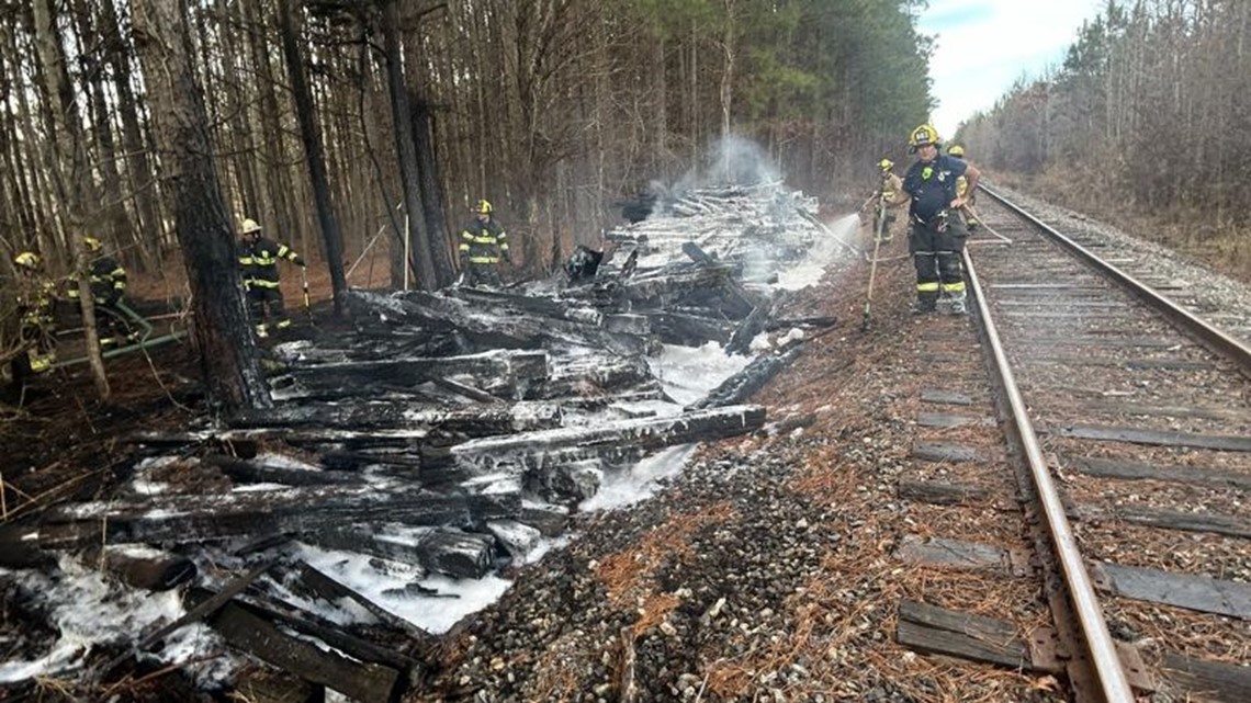 Chesapeake firefighters extinguish brush fire near railroad track ...