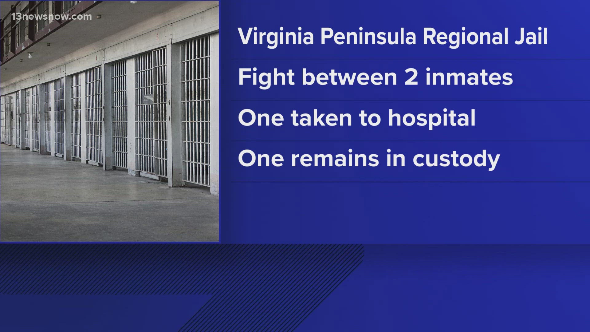 Virginia Peninsula Regional Jail inmate hospitalized after fight ...