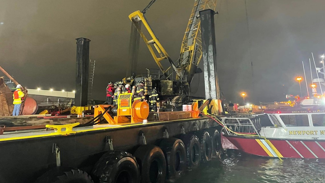 Barge catches fire on James River near Newport News Shipbuilding ...